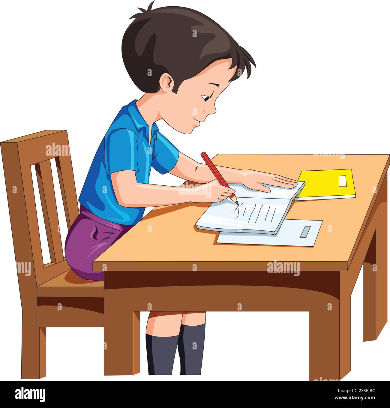 Kids doing homework table Stock Vector Images - Alamy