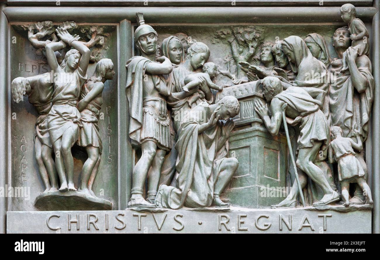 MILAN, ITALY - SEPTEMBER 16, 2024: The relief of Martyrdom of Pistis ...