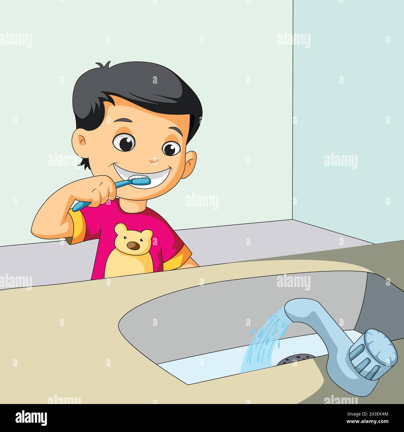 Boy Brushing Teeth Vector Illustration Stock Vector Image & Art - Alamy