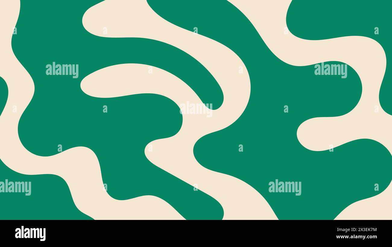 Simple liquid abstract background with green and beige wavy lines ...