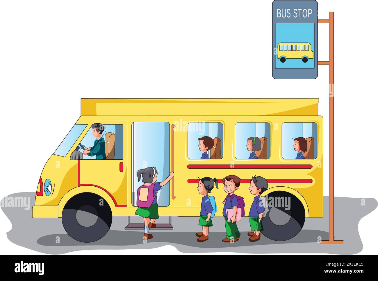Kids boarding school bus Stock Vector Images - Alamy
