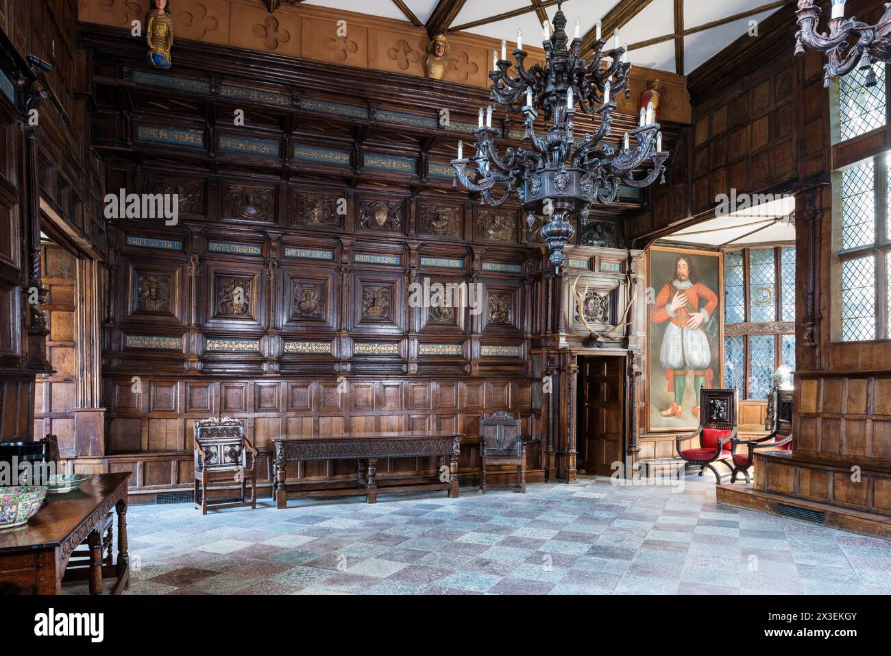 Chandelier in the great hall at Speke Hall, Grade I listed National ...