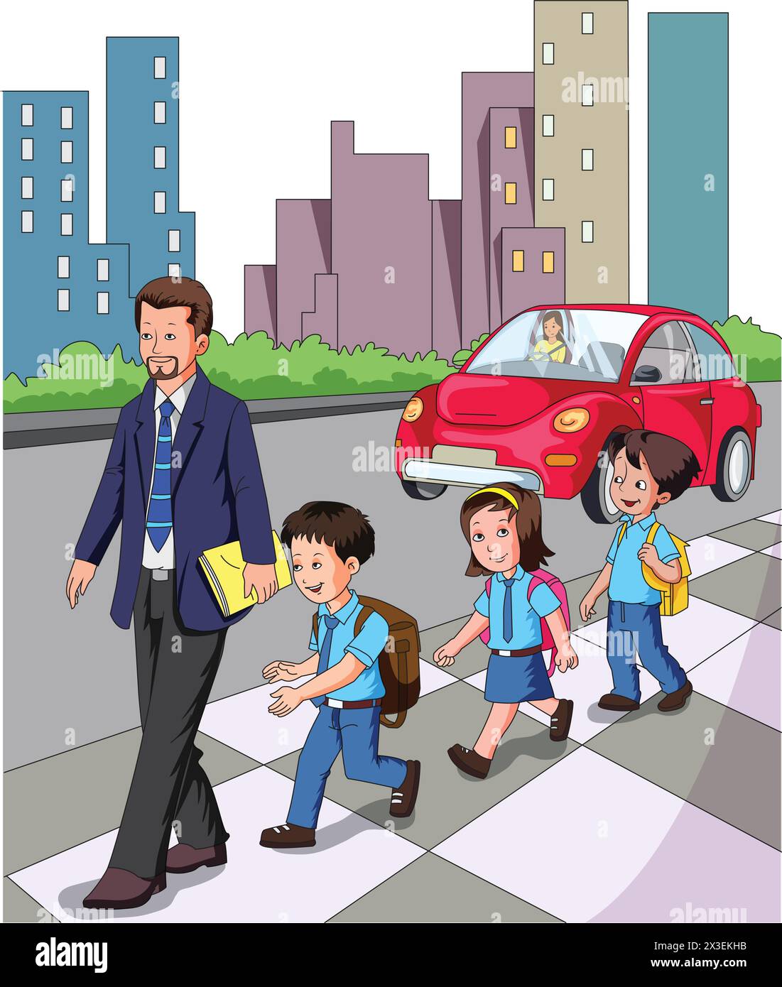 Children Walking To School Cartoon