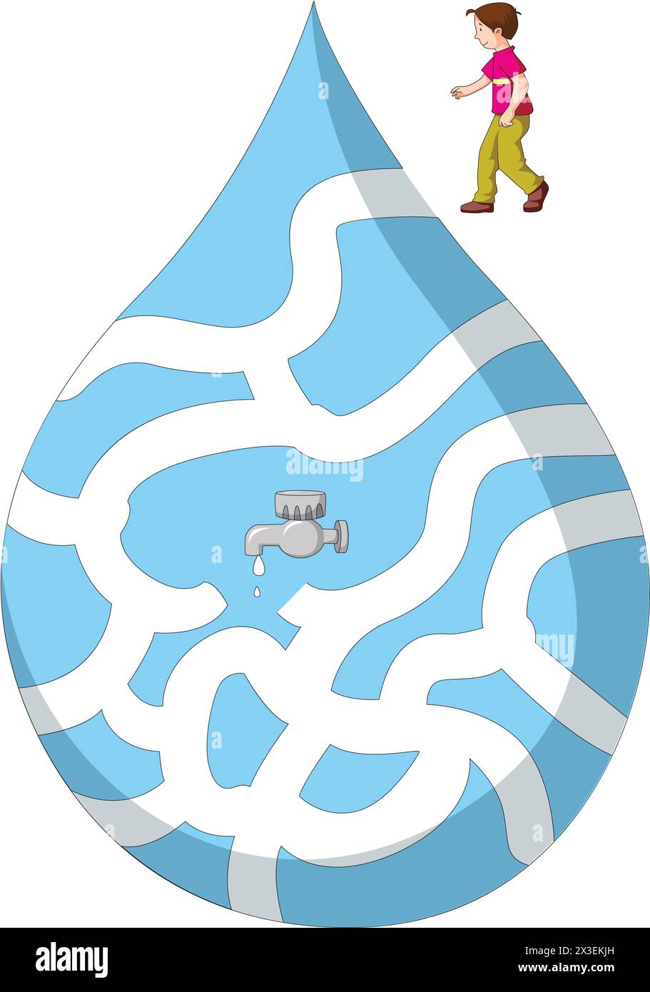 Find the way puzzle boy and tap vector illustration Stock Vector Image ...