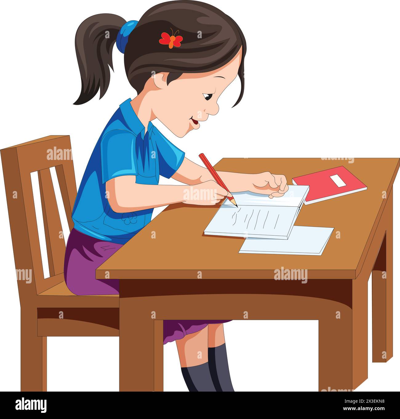 Girl writing with a pencil vector illustration Stock Vector Image & Art ...