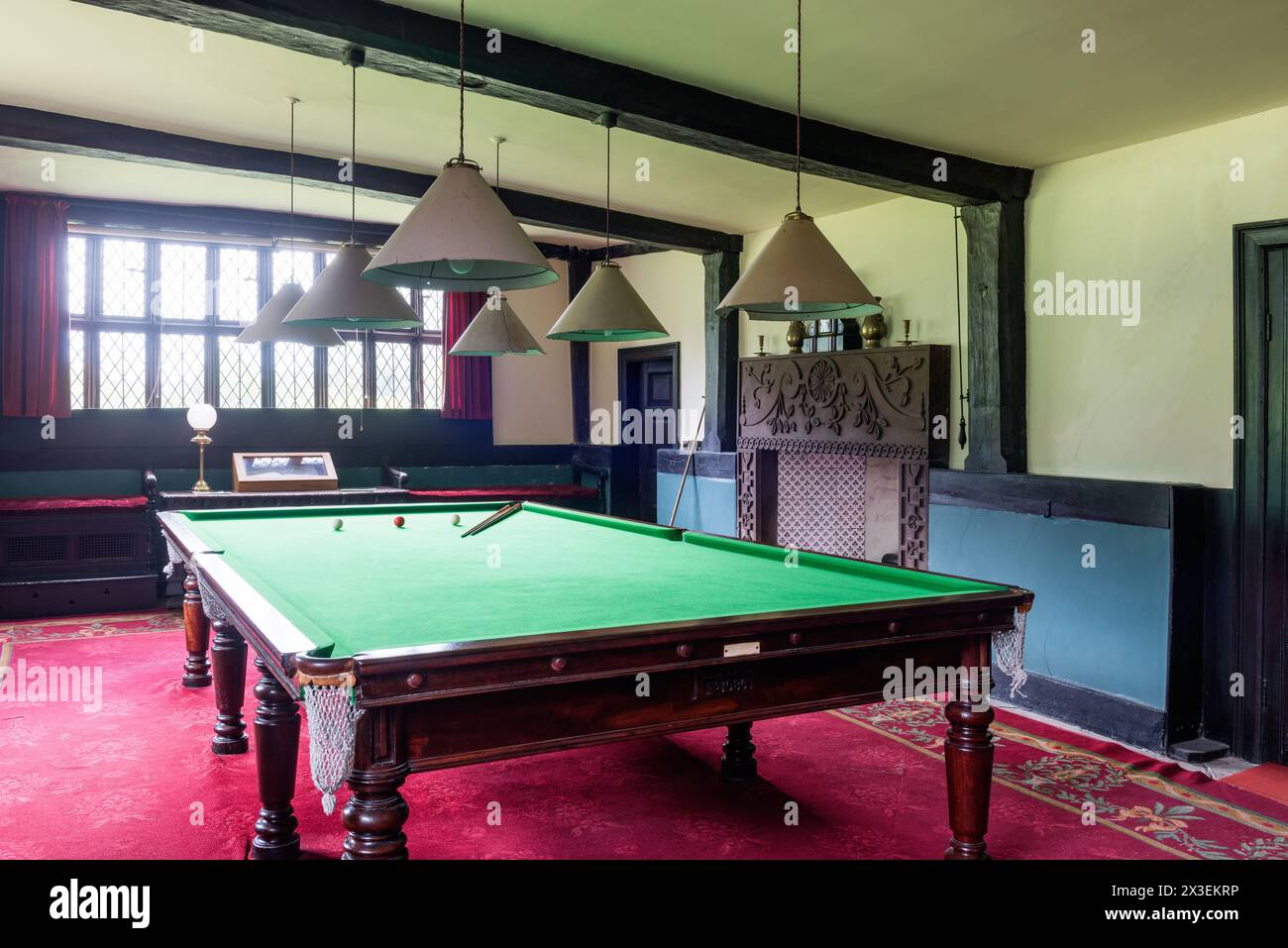 Pendant shades above pool table in Speke Hall, Grade I listed National ...