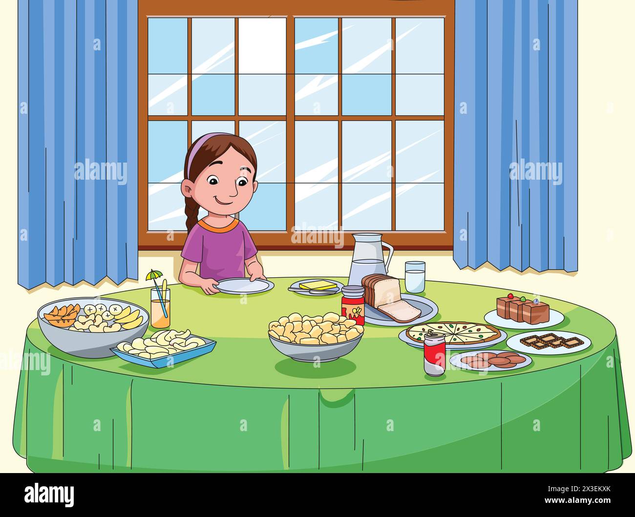 Girl having dinner vector illustration Stock Vector Image & Art - Alamy