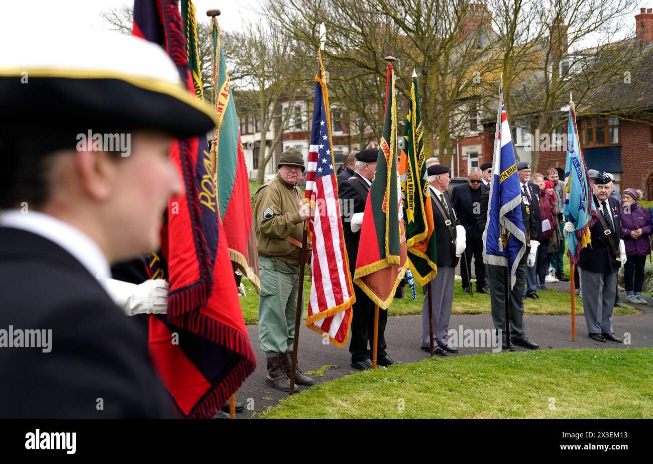 Standard bearers get into position ahead of a wreath laying service at ...