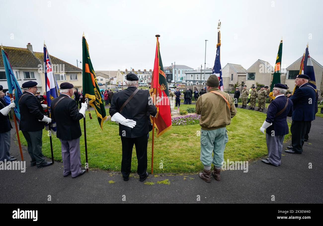 Standard bearers get into position ahead of a wreath laying service at ...