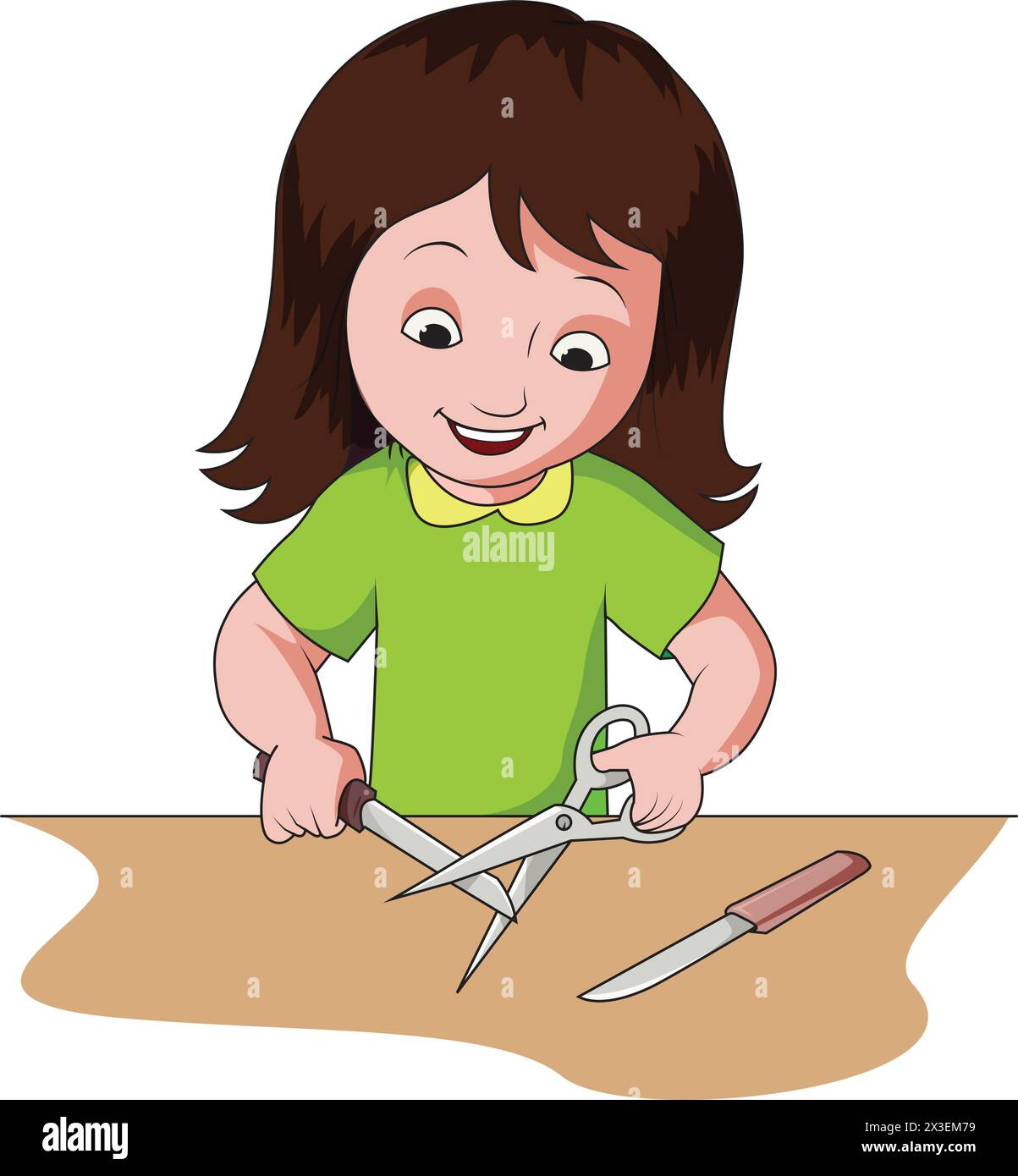 Vector girl playing with sharp objects scissors knife vector ...