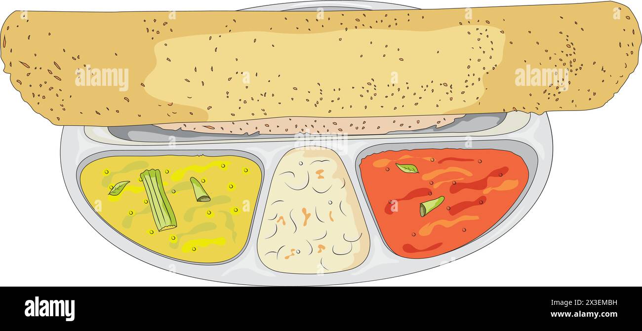 Dosa with idli and sambhar vector illustration Stock Vector Image & Art ...