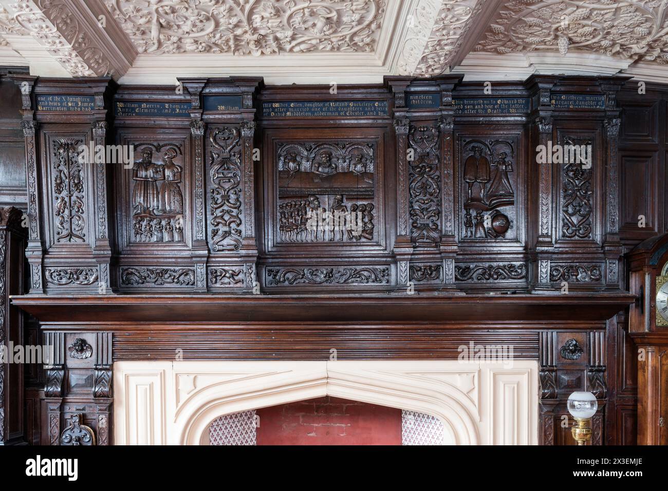 Carved wooden lintel at Speke Hall, Grade I listed National Trust Tudor ...