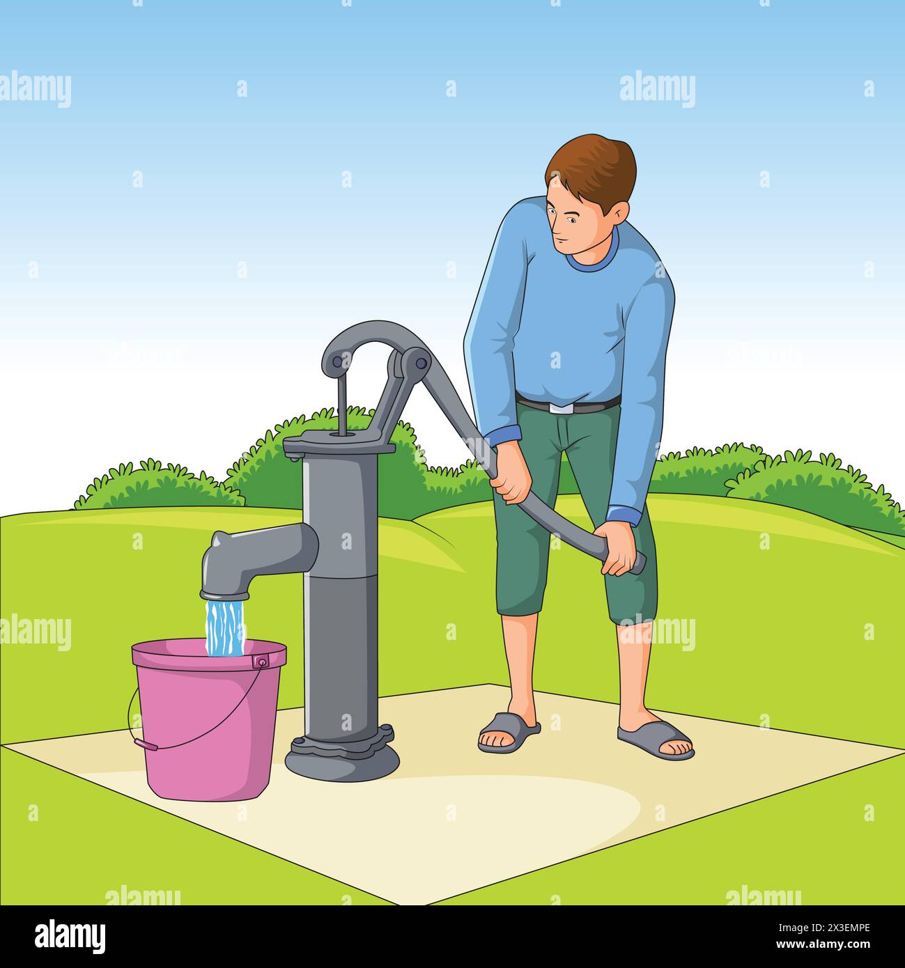 Man Using Hand Pump Graphic Vector Illustration Stock Vector Image ...