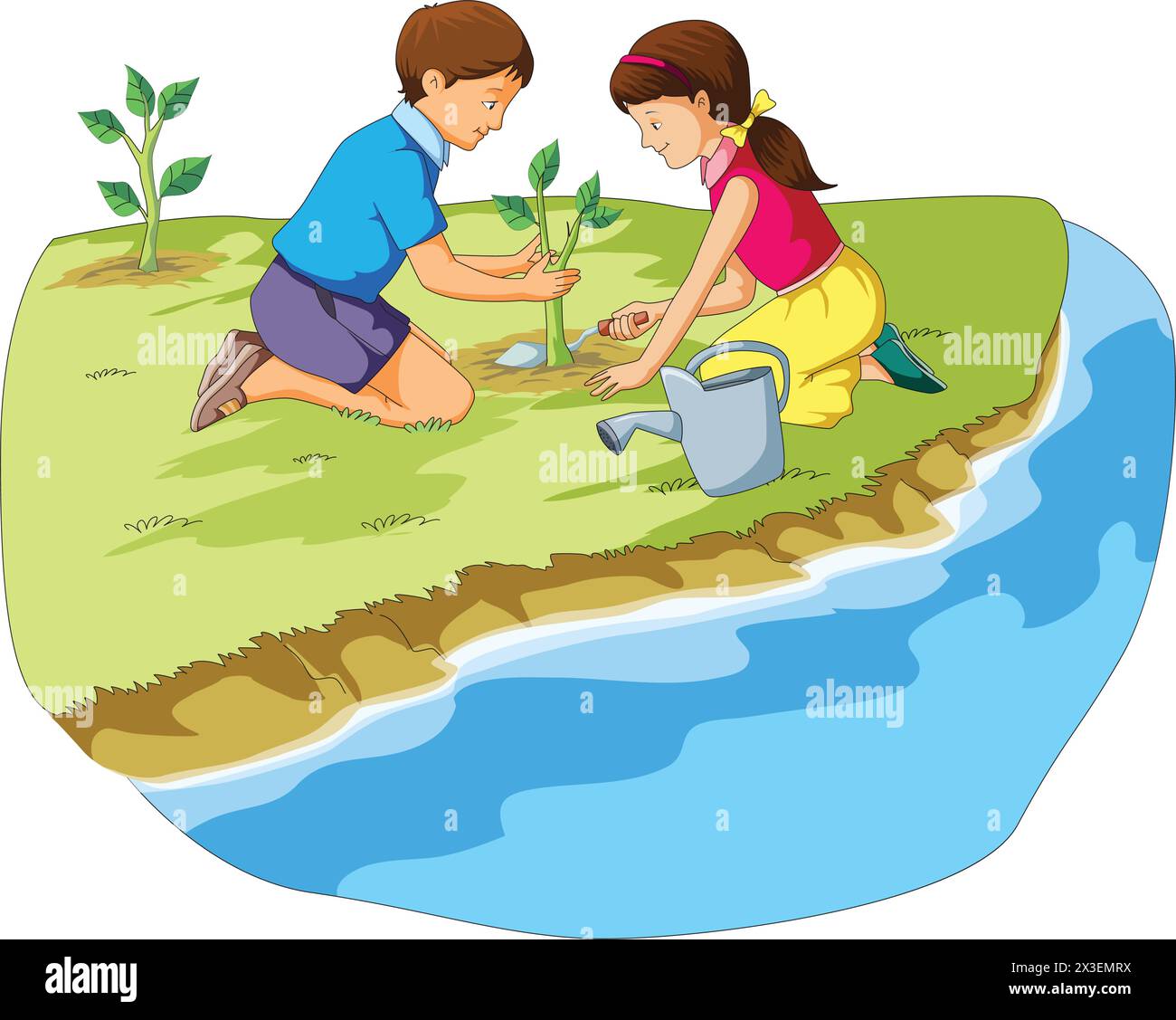 Children tree planting Stock Vector Images - Alamy