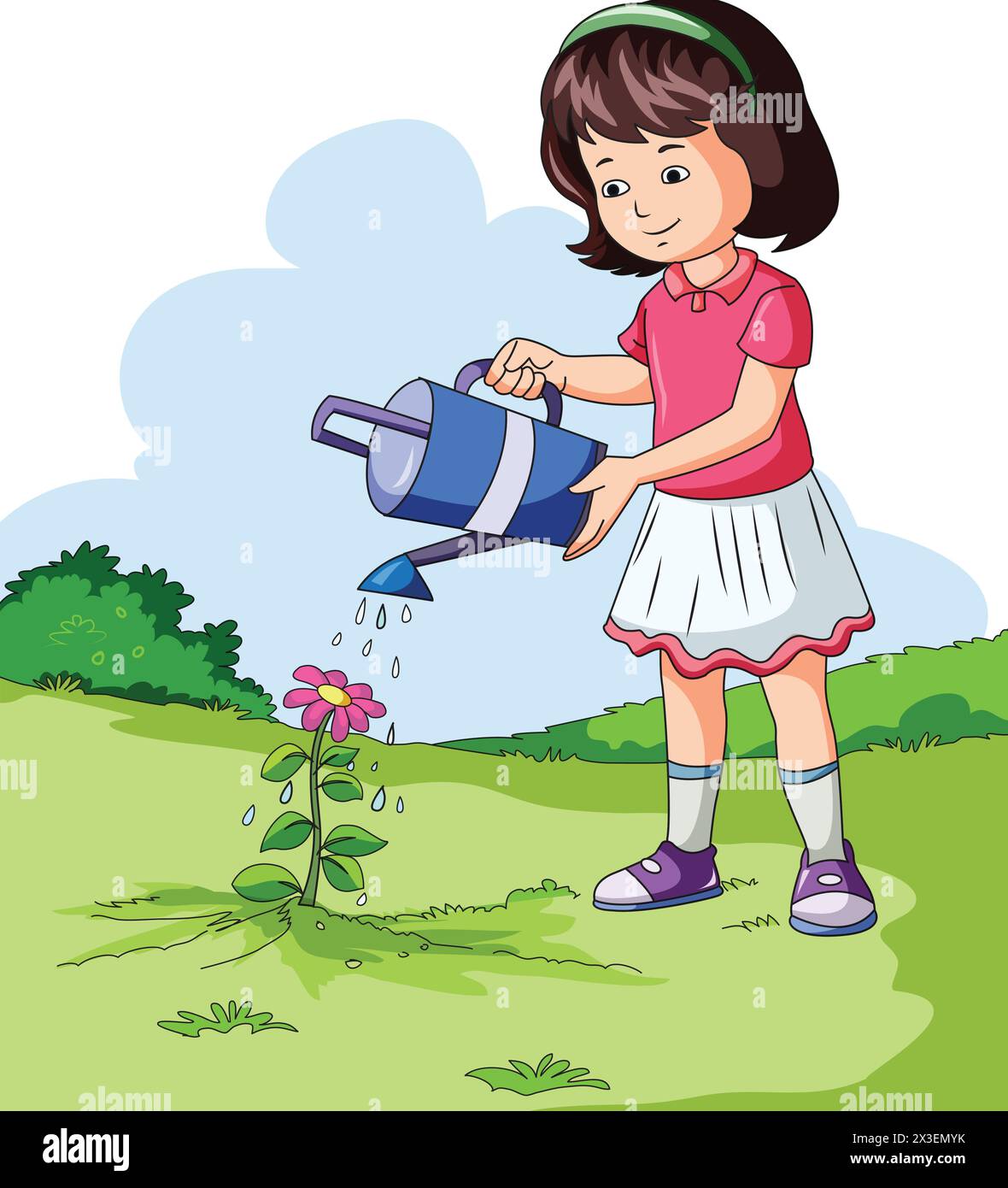 Girl Watering a Plant Vector Illustration Stock Vector Image & Art - Alamy
