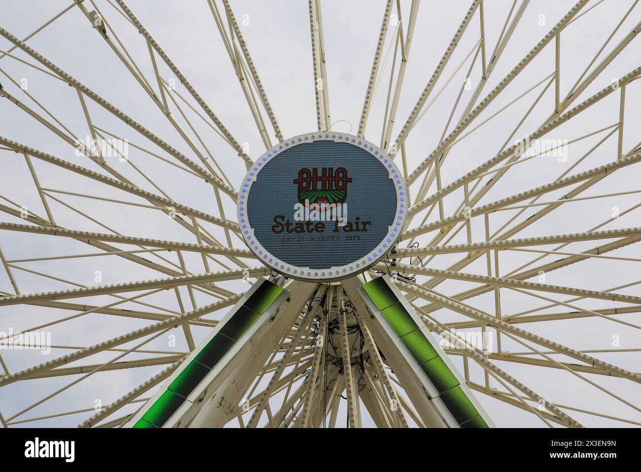 Columbus, Ohio, USA - 5 August 2023: A large Ferris wheel adorned with ...