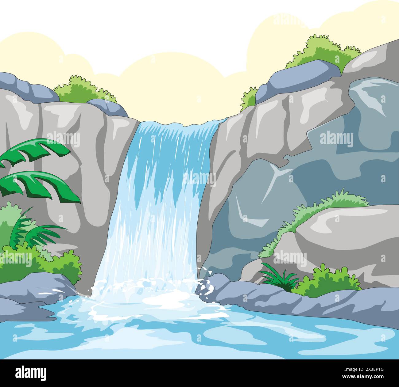Waterfall at the Lake Vector Illustration Stock Vector Image & Art - Alamy