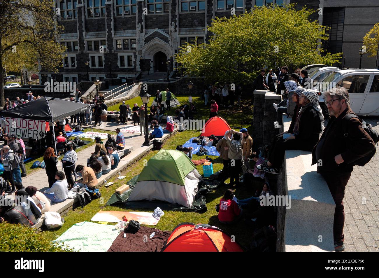 Demonstrators engage in a sit-in protest at a pro-Palestine encampment ...