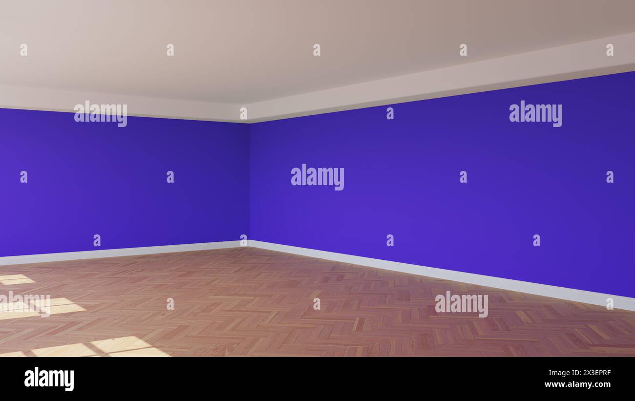 Corner of the Sunny Room with Violet Walls, a White Ceiling and Cornice ...