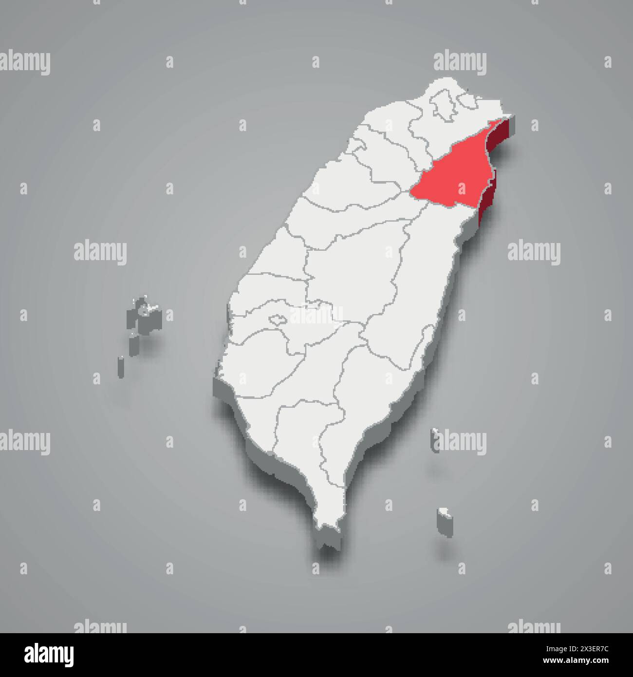 Yilan County division highlighted in red on a grey Taiwan 3d map Stock ...