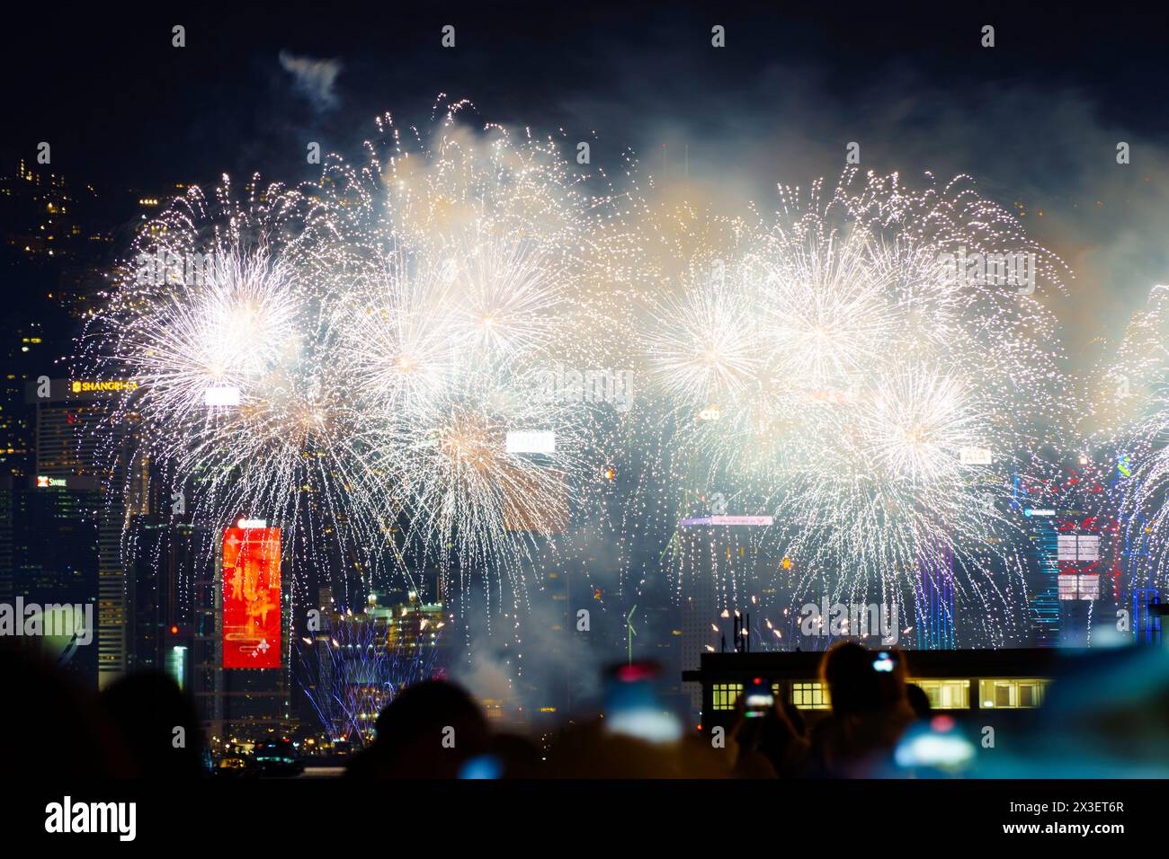 Fireworks show on Chinese New Year Eve in Hong Kong, China with ...
