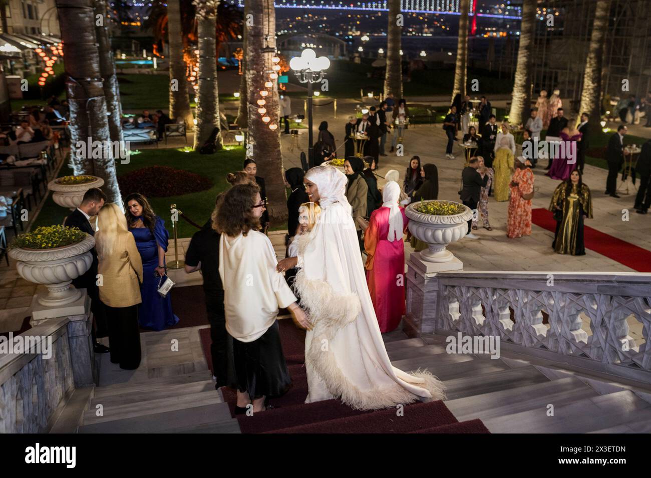 Model Halima Aden (R) seen with guests during the Welcoming Night for the Istanbul Modest ...
