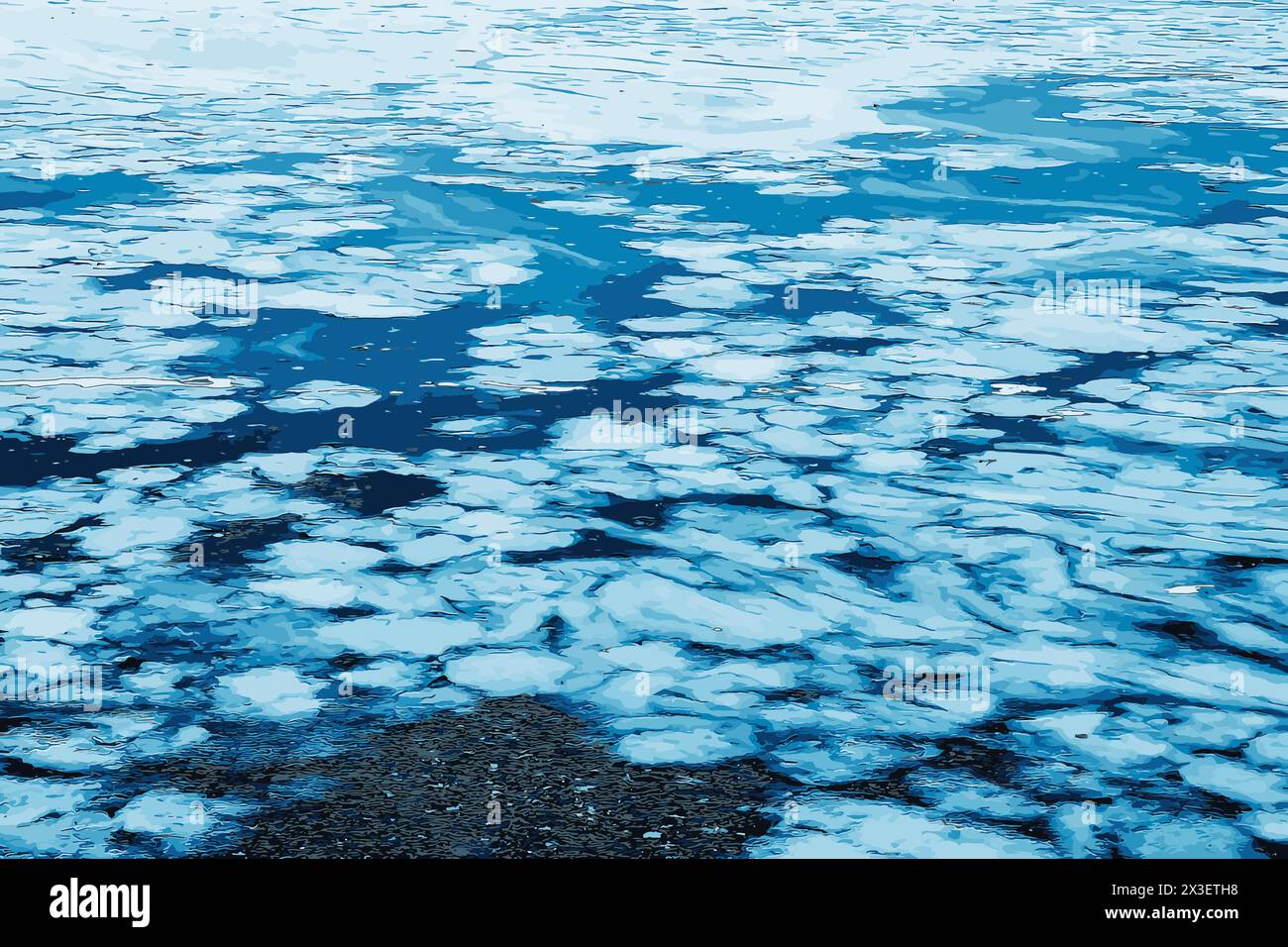 Vector illustration of an icy river surface. Texture of ice and water ...