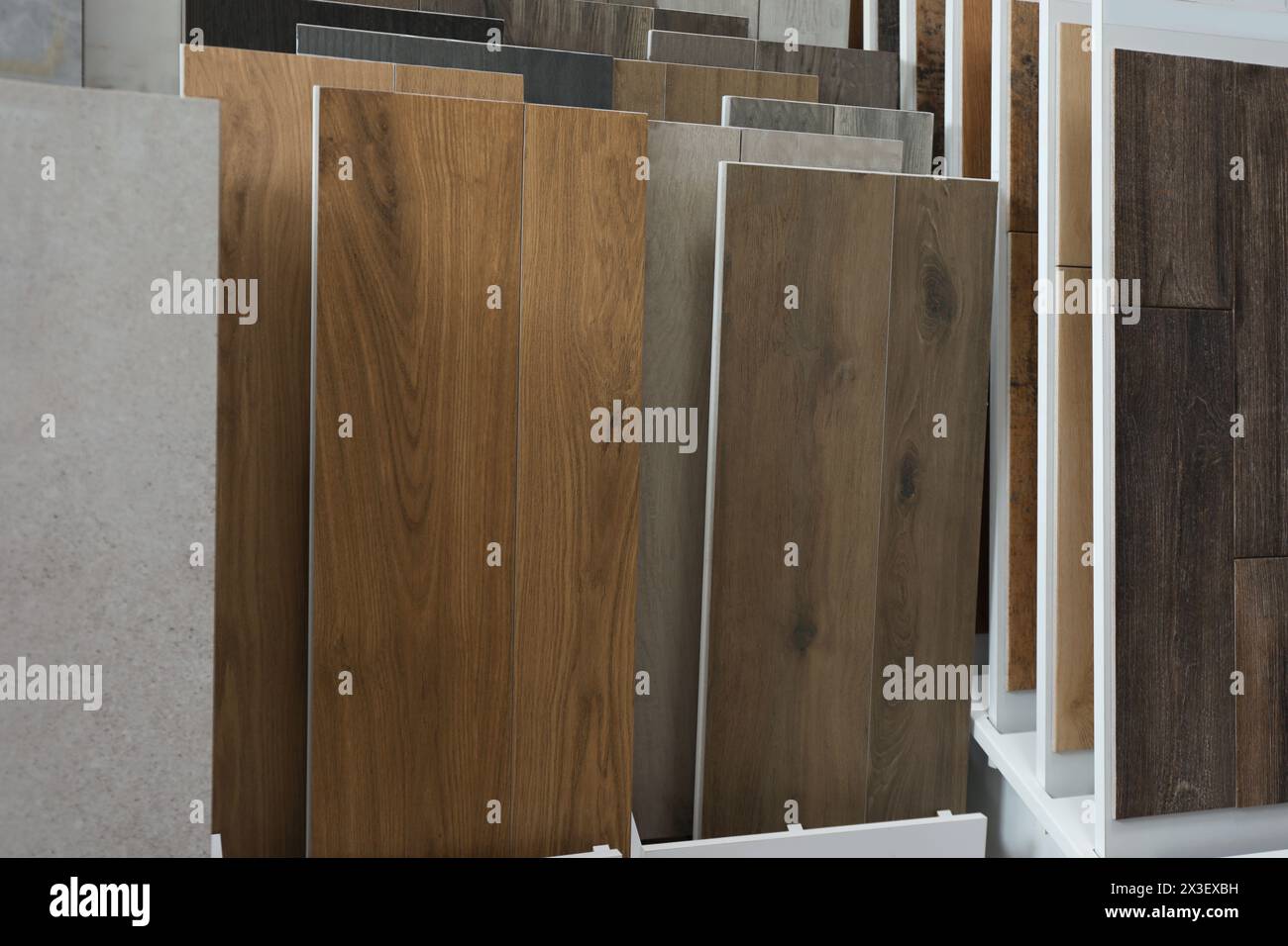 Many different samples of tiles on display in store Stock Photo - Alamy