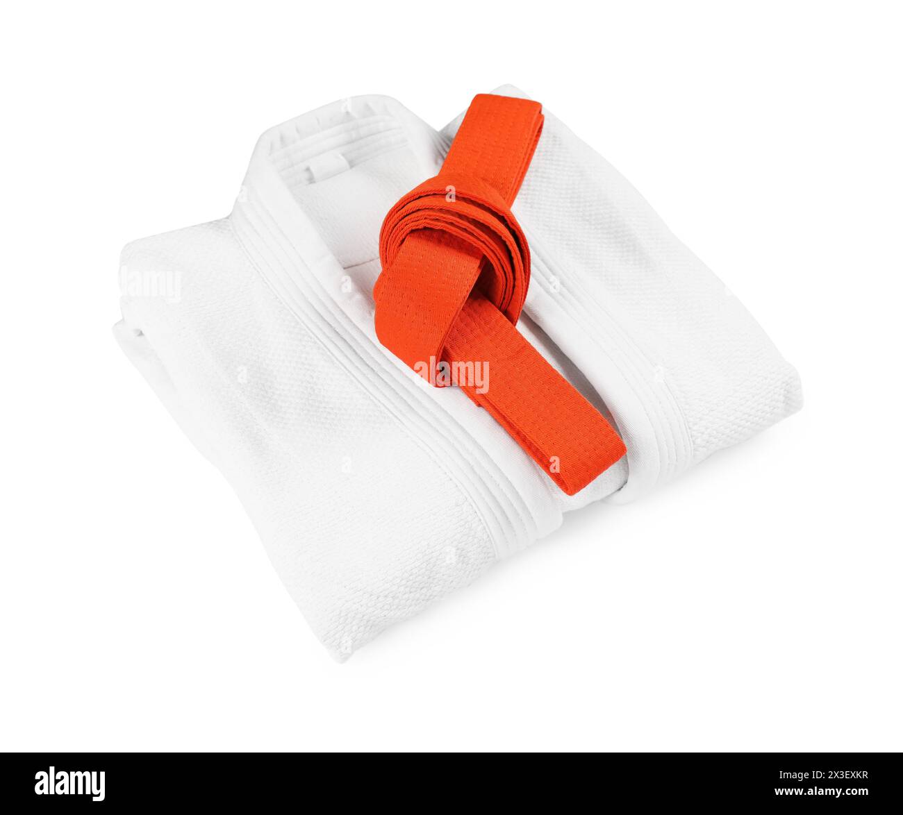 Orange karate belt and kimono isolated on white Stock Photo - Alamy