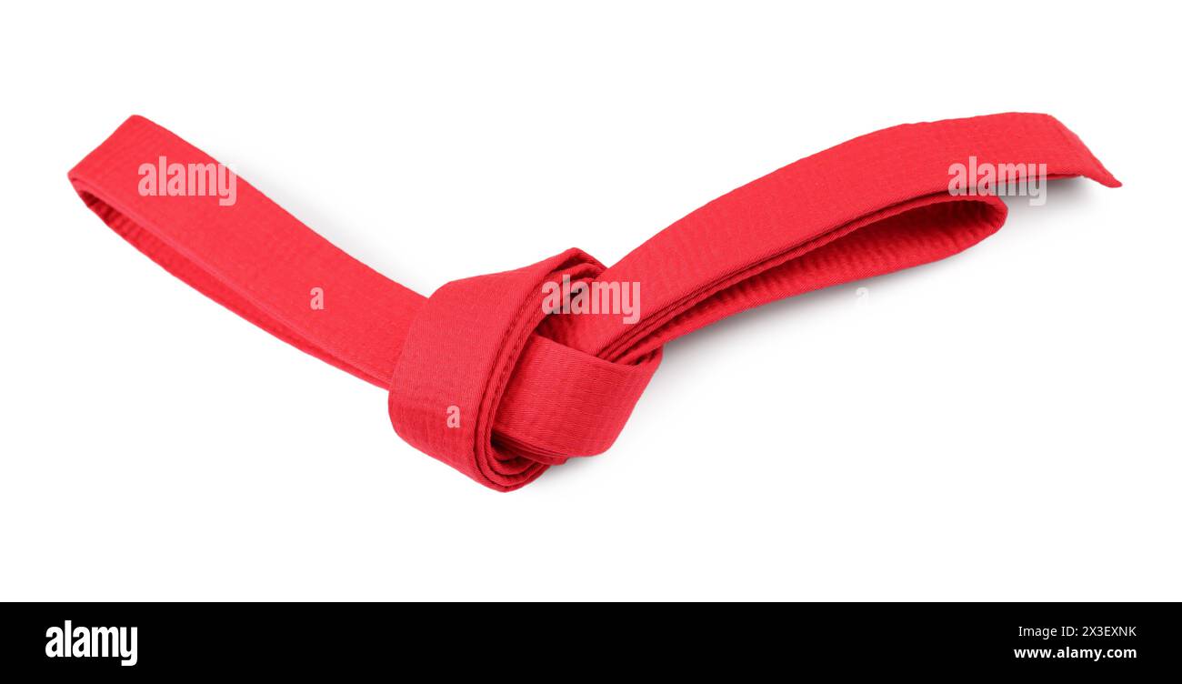 Red karate belt isolated on white. Martial arts uniform Stock Photo - Alamy