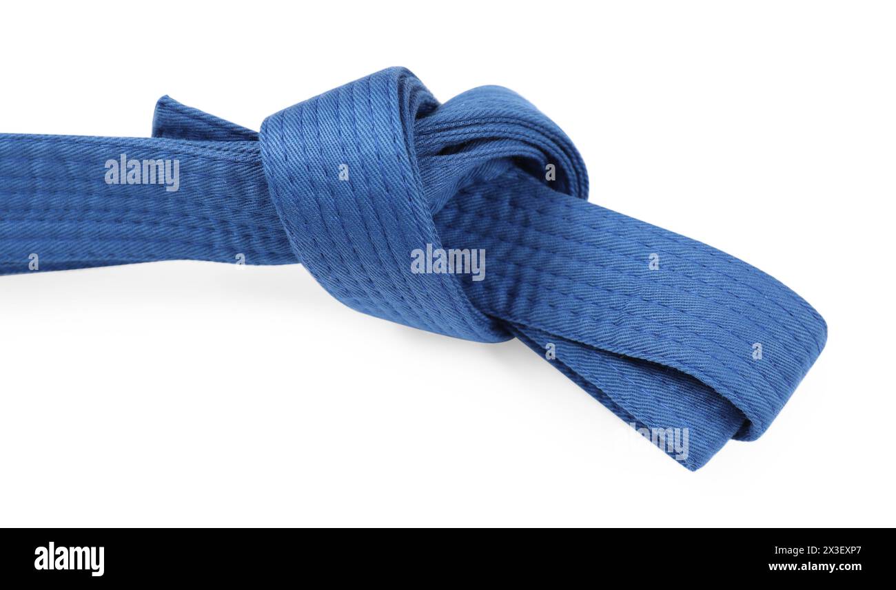 Blue karate belt isolated on white. Martial arts uniform Stock Photo ...