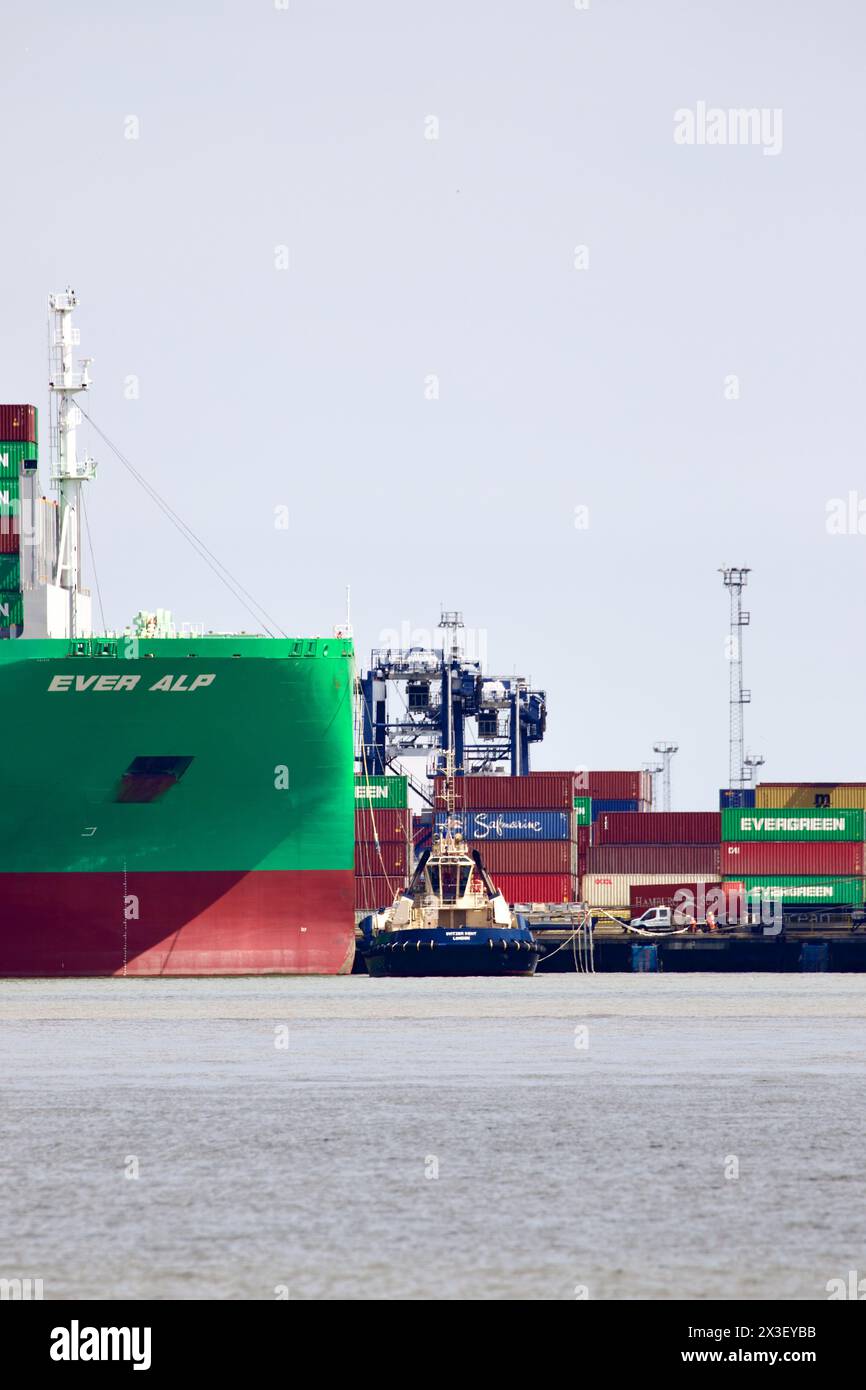Tugboat Svitzer Kent assisting the container ship Ever Alp Stock Photo ...