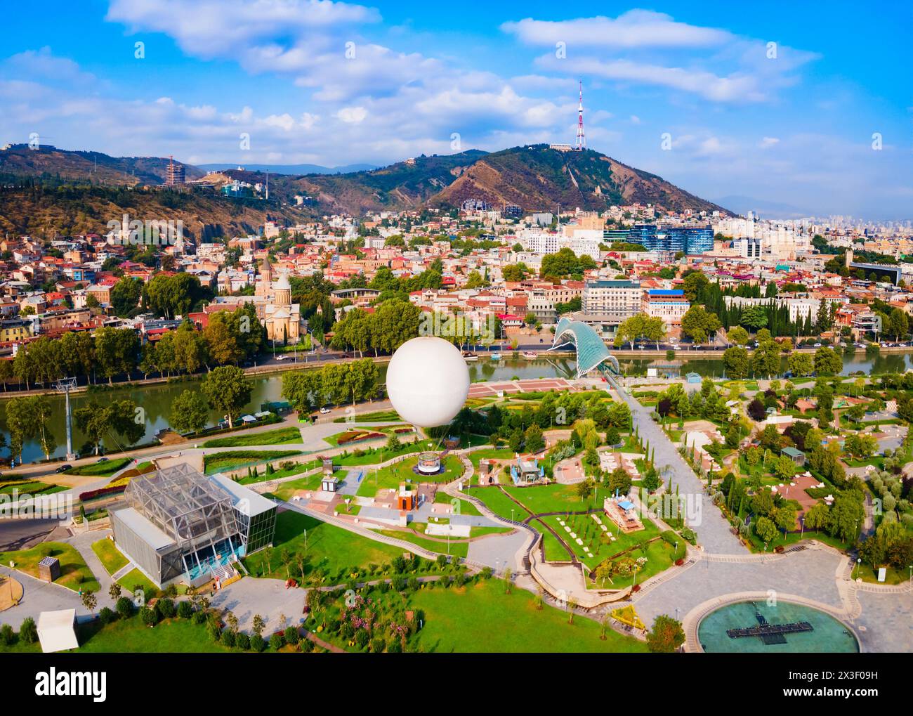 Tbilisi old town aerial panoramic view. Tbilisi is the capital and the ...