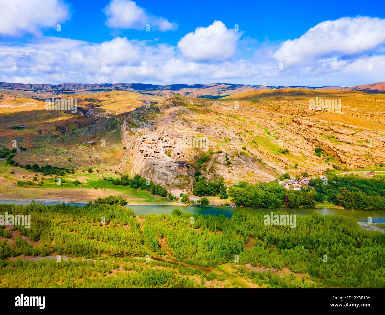 Uplistsikhe aerial panoramic view. Uplistsikhe is an ancient rock hewn ...