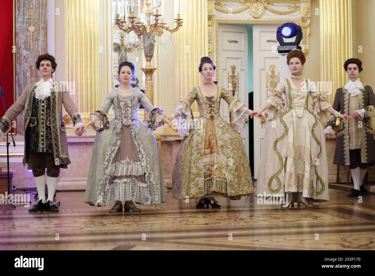 two man and three woman on Great Catherine Ball (dance party Stock ...