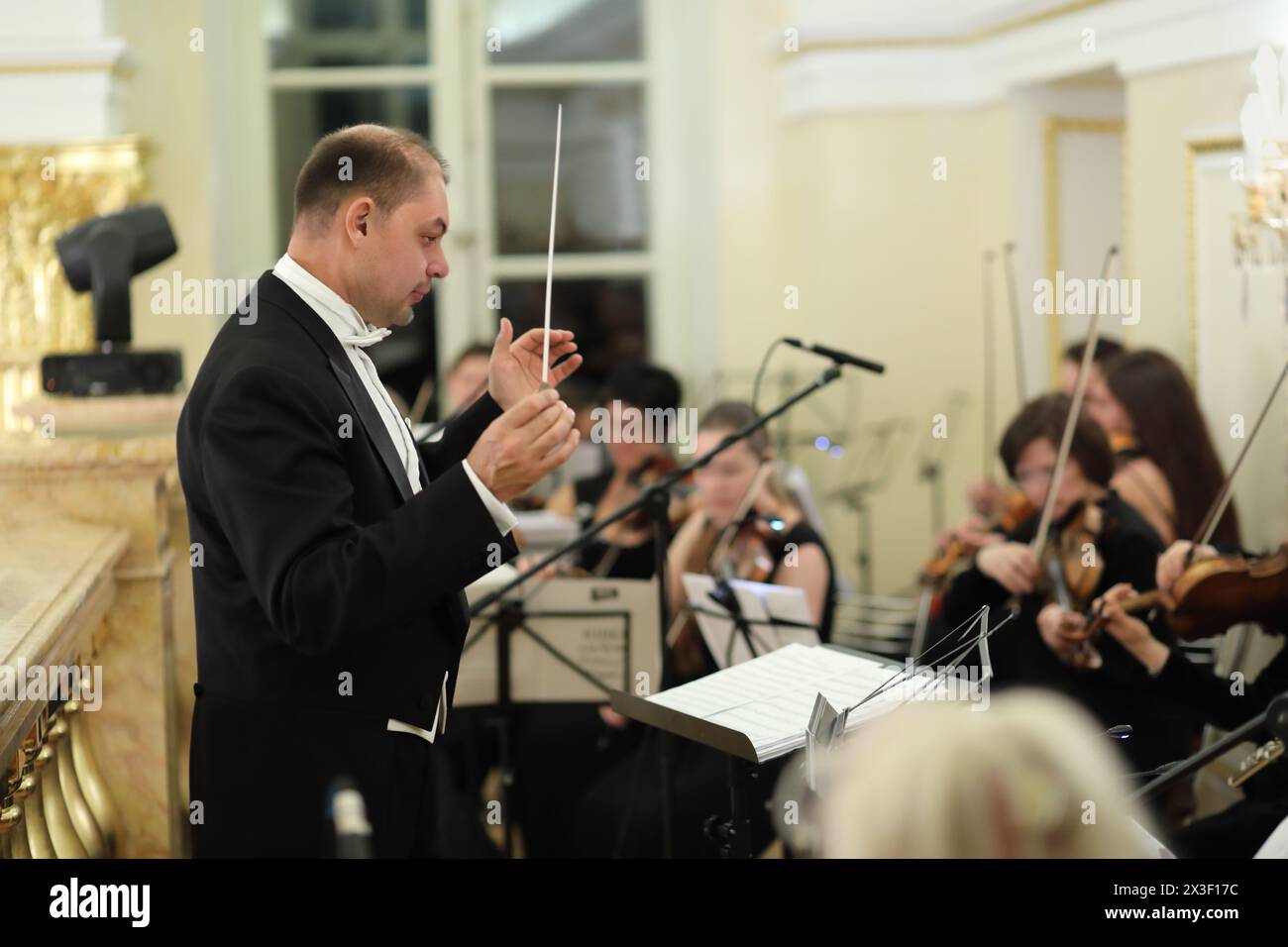 Conductor and musicians in classical symphony orchestra Stock Photo - Alamy