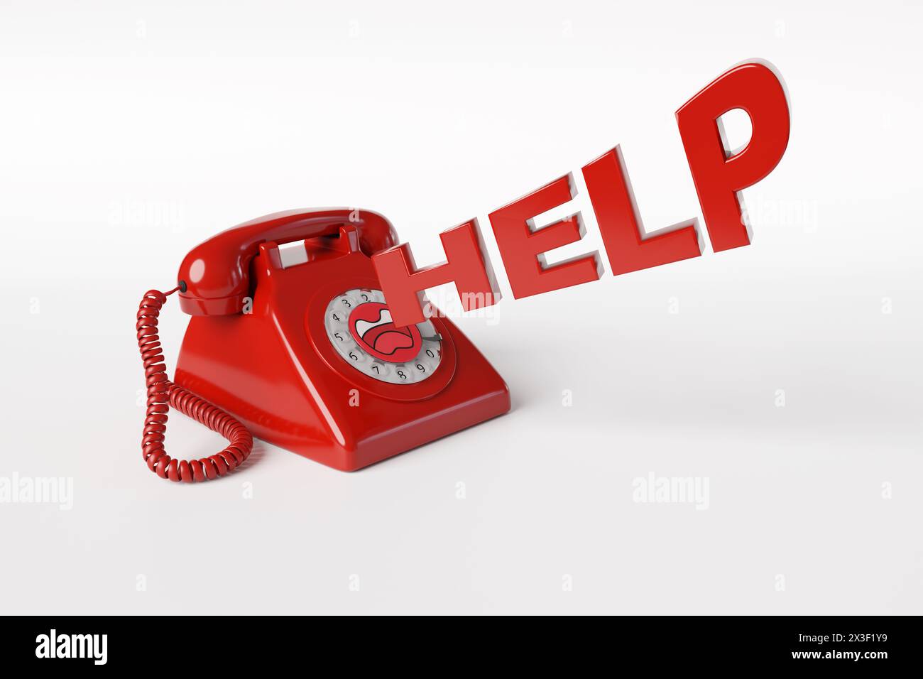 Rotary dial corded retro red landline phone with a shouting label and ...