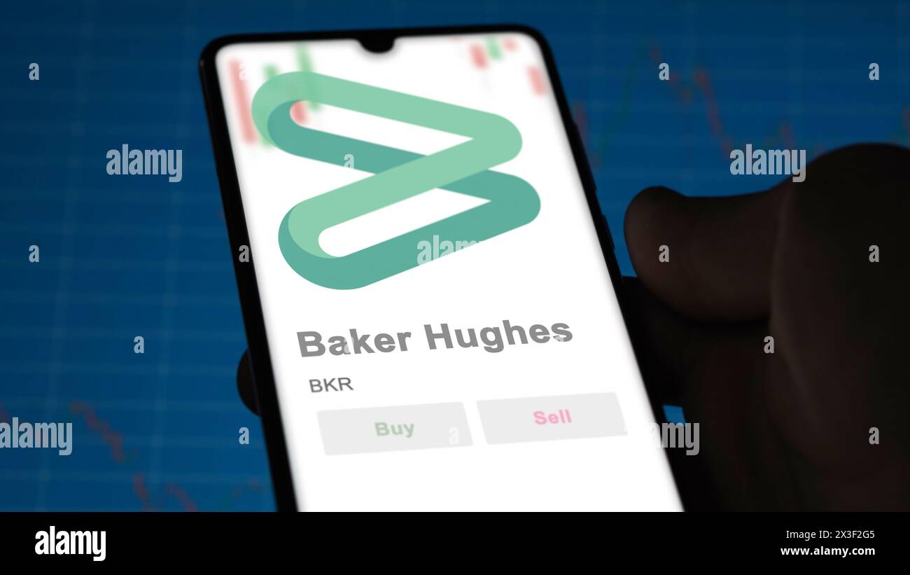 logo of Baker Hughes on the screen of an exchange. Baker Hughes price ...