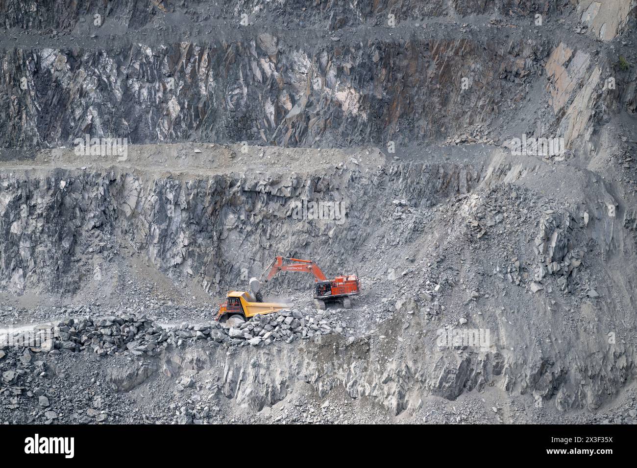 Digging out stone in a limestone quarry near Ingleton in the Yorkshire ...