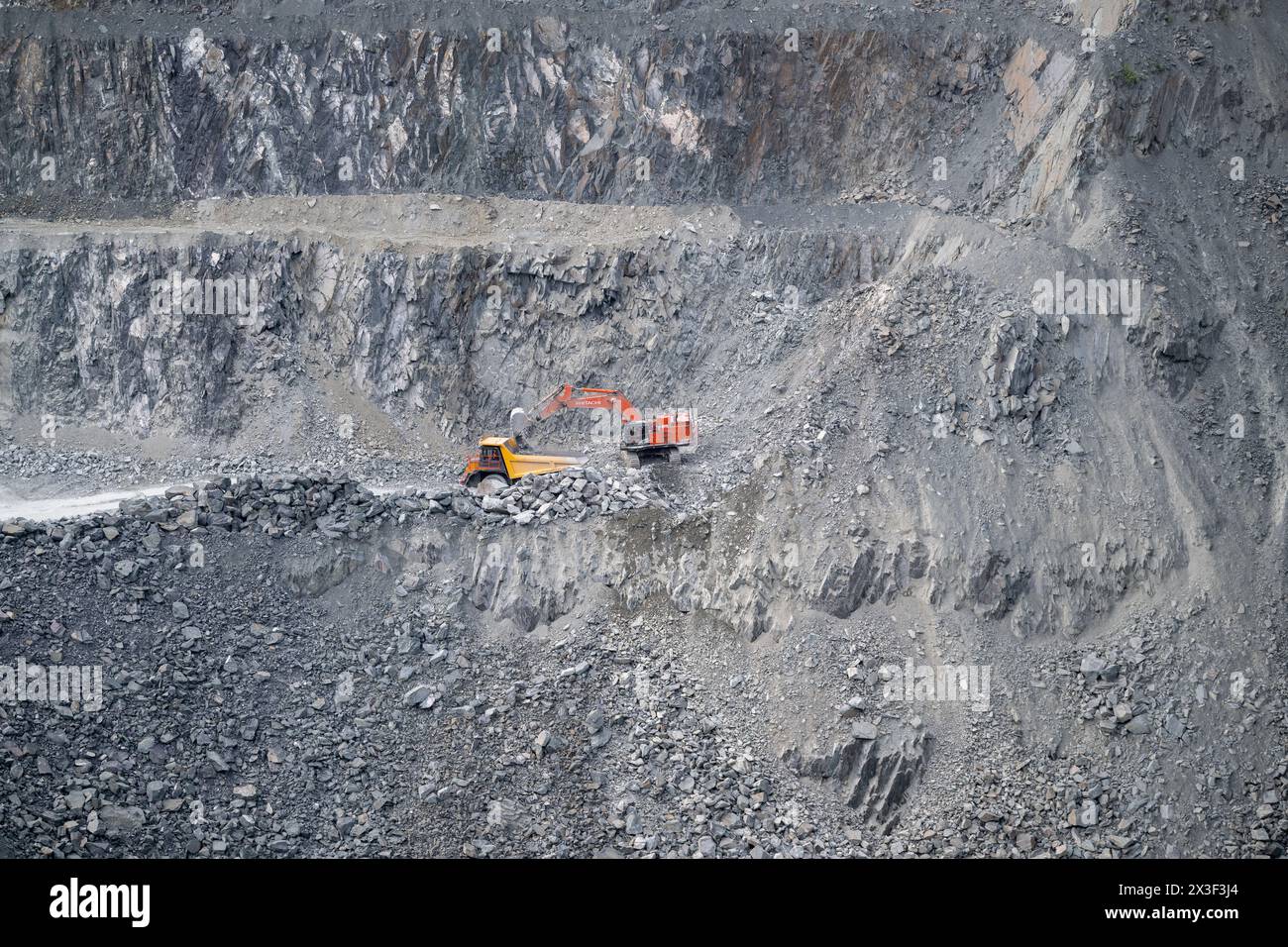 Digging out stone in a limestone quarry near Ingleton in the Yorkshire ...