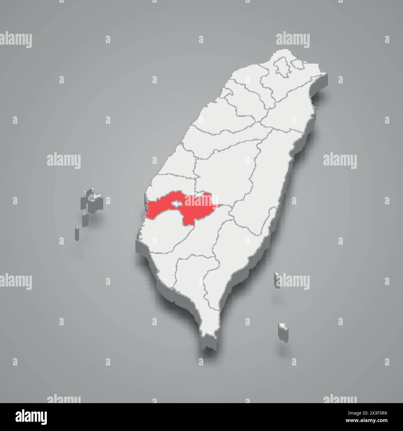 Chiayi County division highlighted in red on a grey Taiwan 3d map Stock ...