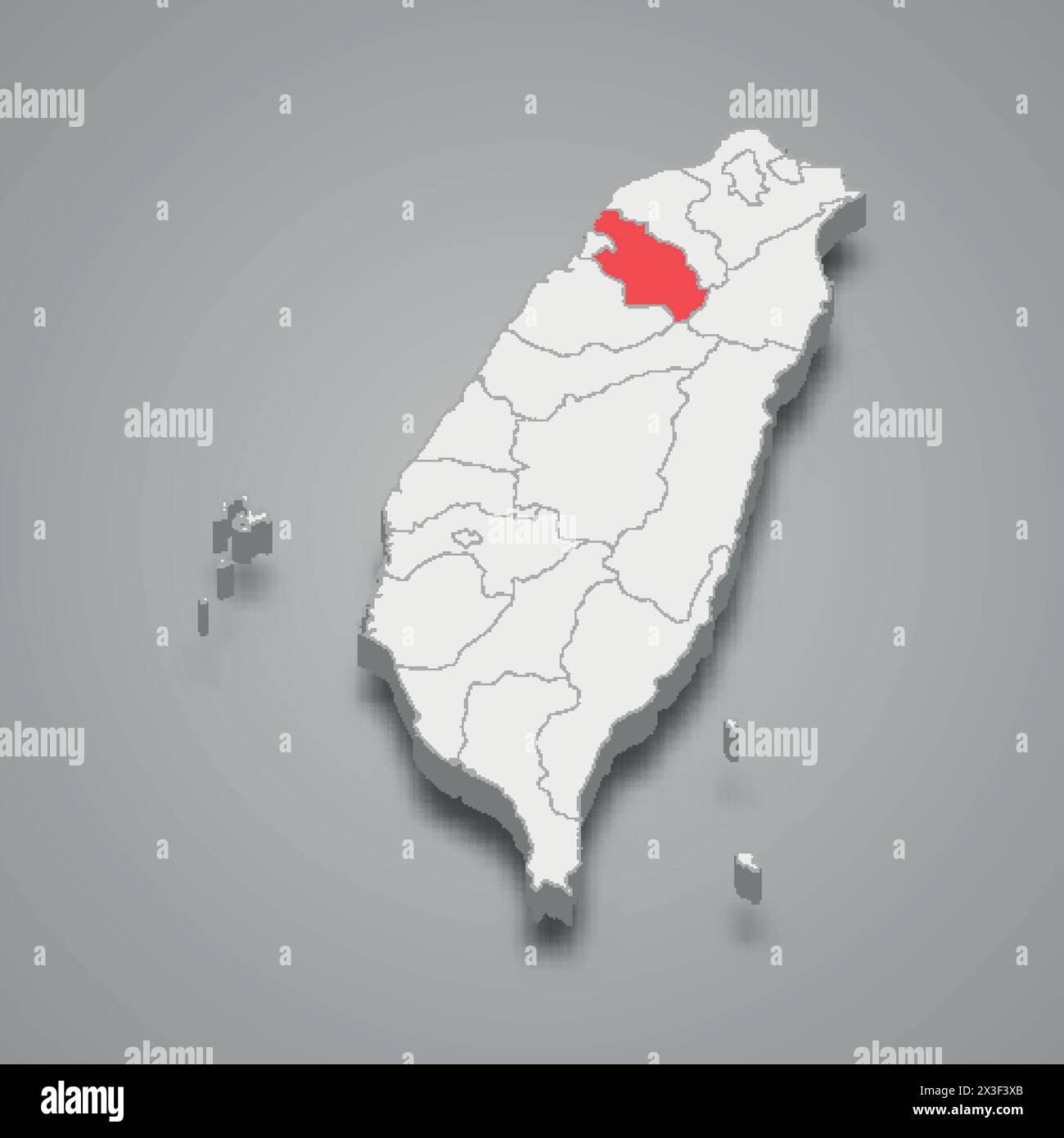 Hsinchu County division highlighted in red on a grey Taiwan 3d map ...