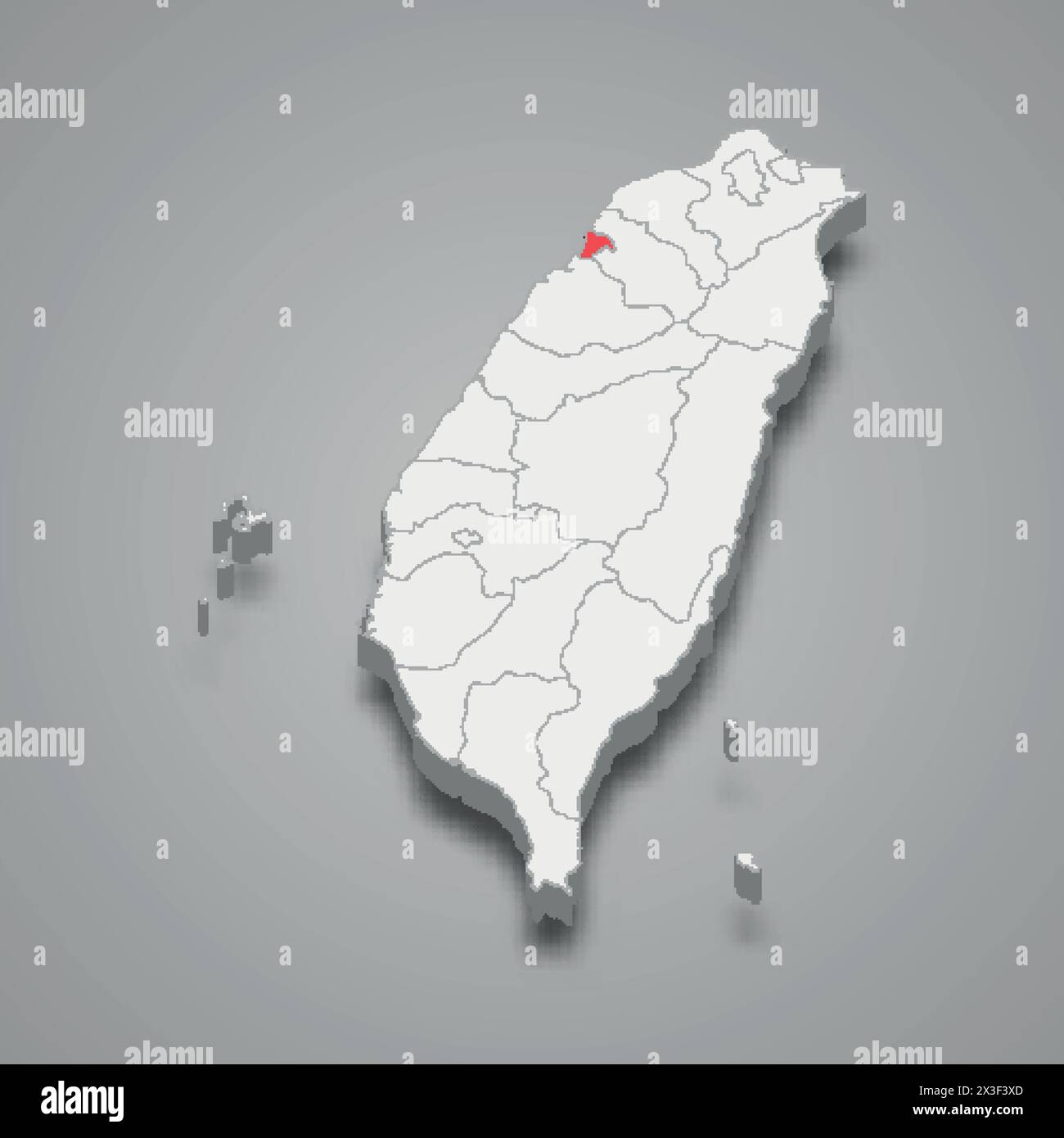 Hsinchu City division highlighted in red on a grey Taiwan 3d map Stock ...