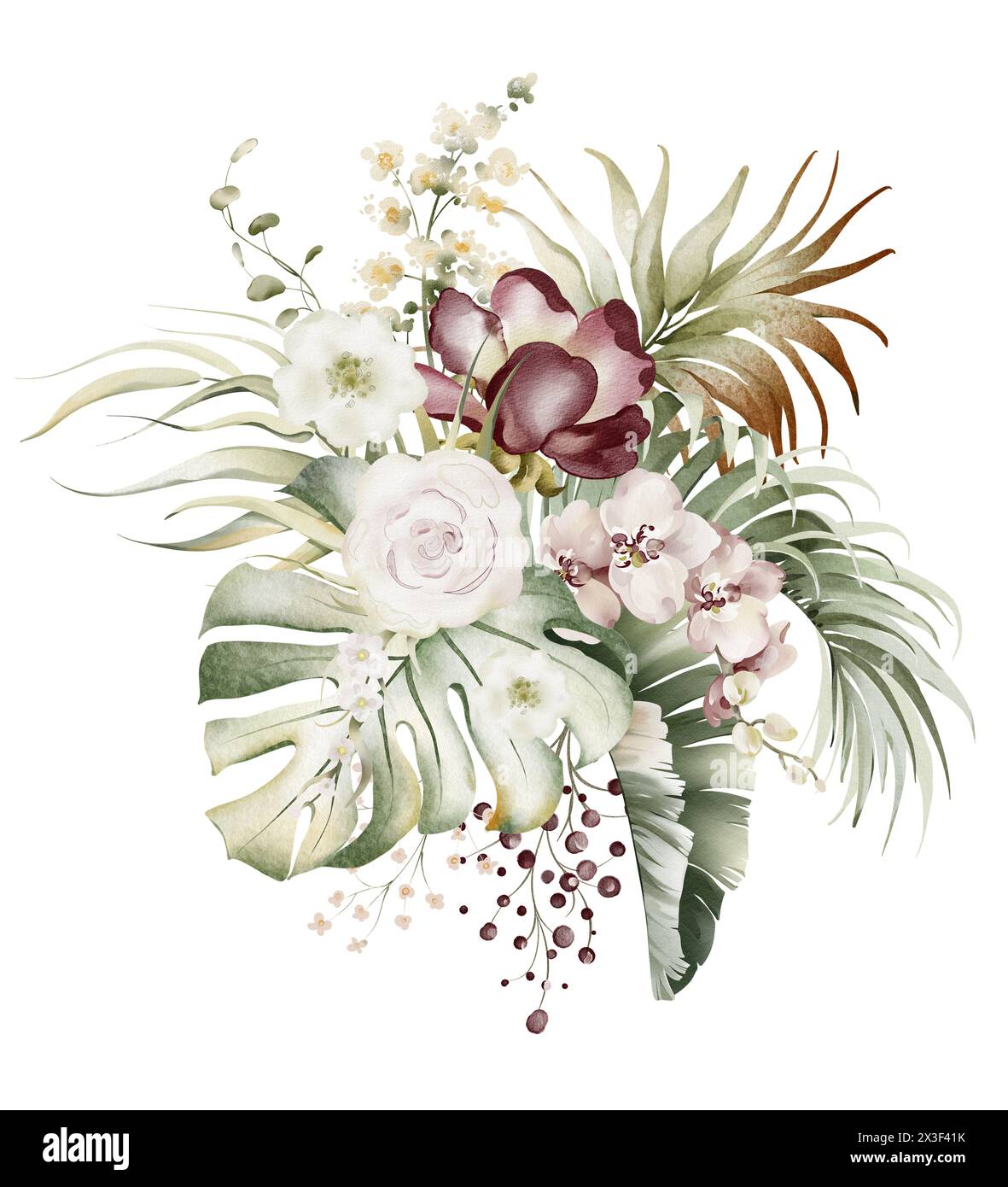 Botanical composition of watercolor roses Stock Photo - Alamy