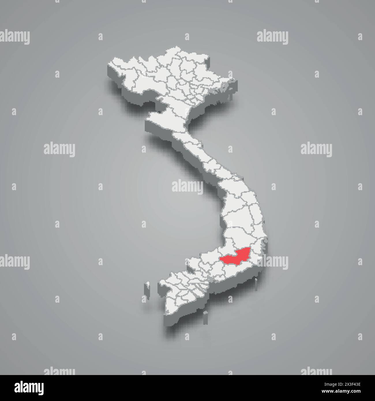 Lam Dong region highlighted in red on a grey Vietnam 3d map Stock ...