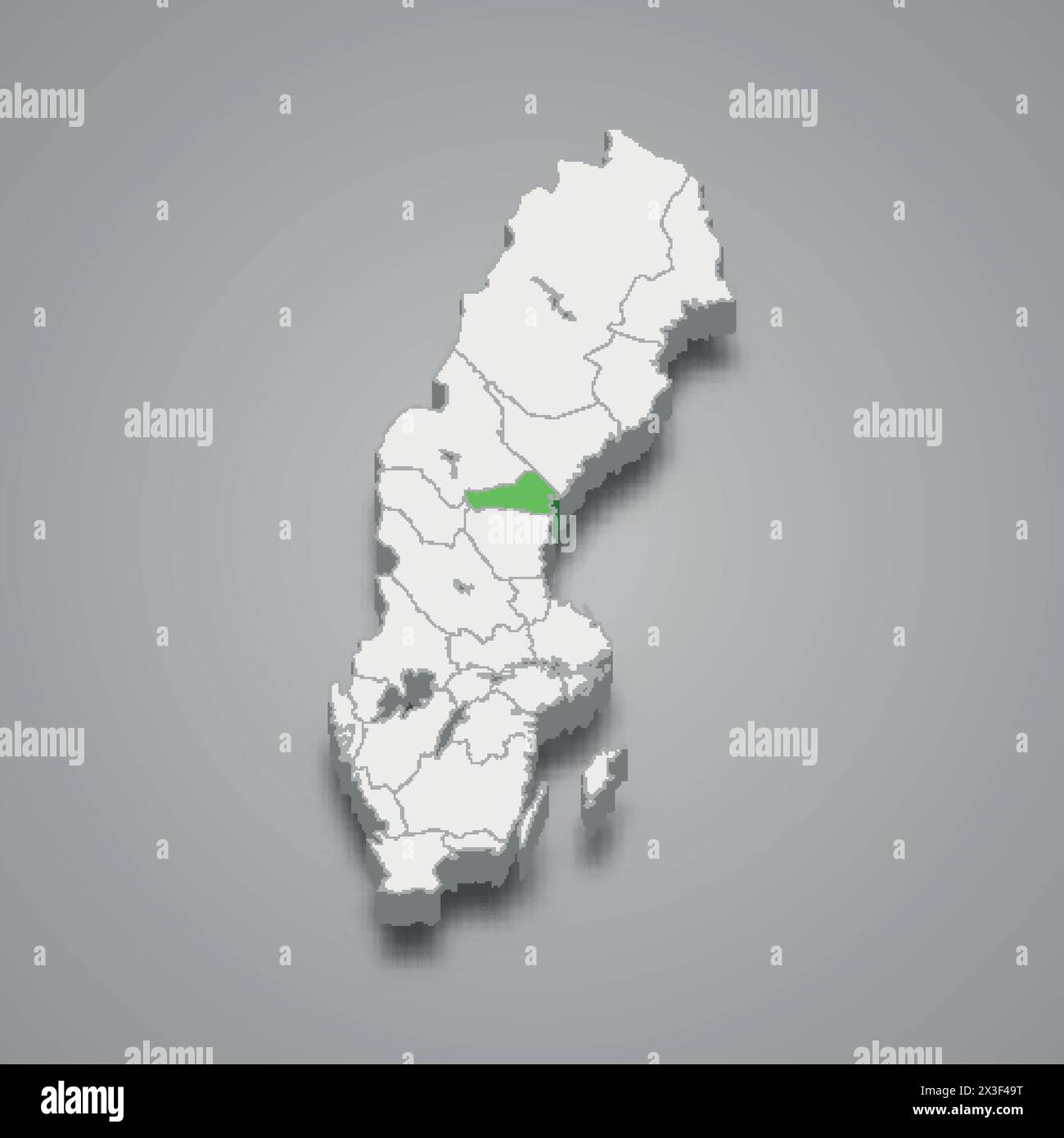 Medelpad historical province highlighted in red on a grey Sweden 3d map ...