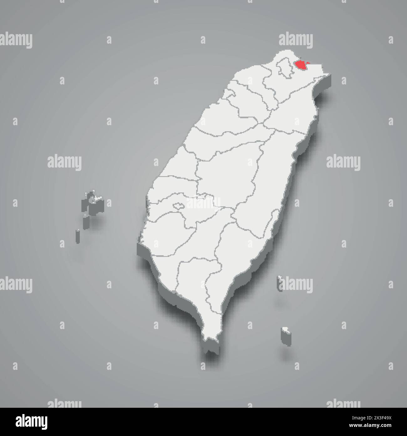 Keelung City division highlighted in red on a grey Taiwan 3d map Stock ...