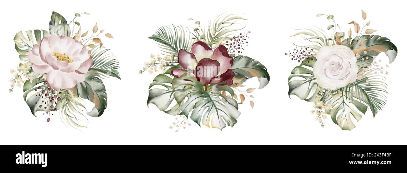 Botanical composition of watercolor roses Stock Photo - Alamy