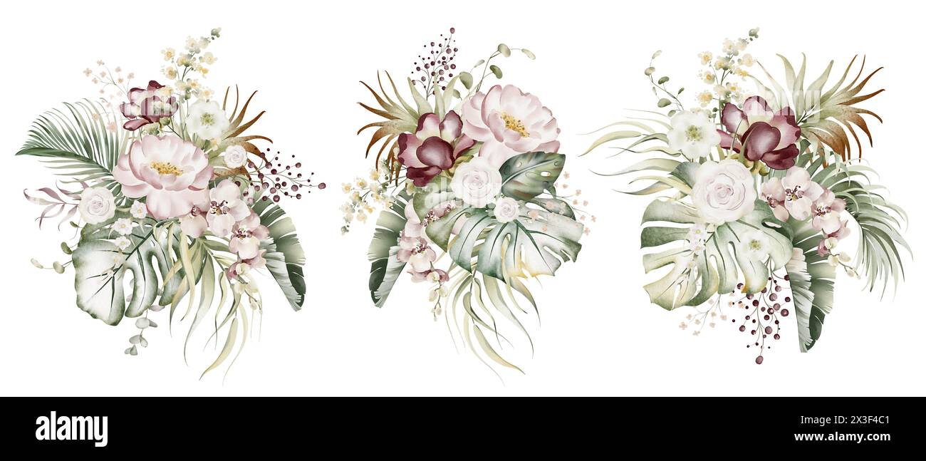 Botanical composition of watercolor roses Stock Photo - Alamy