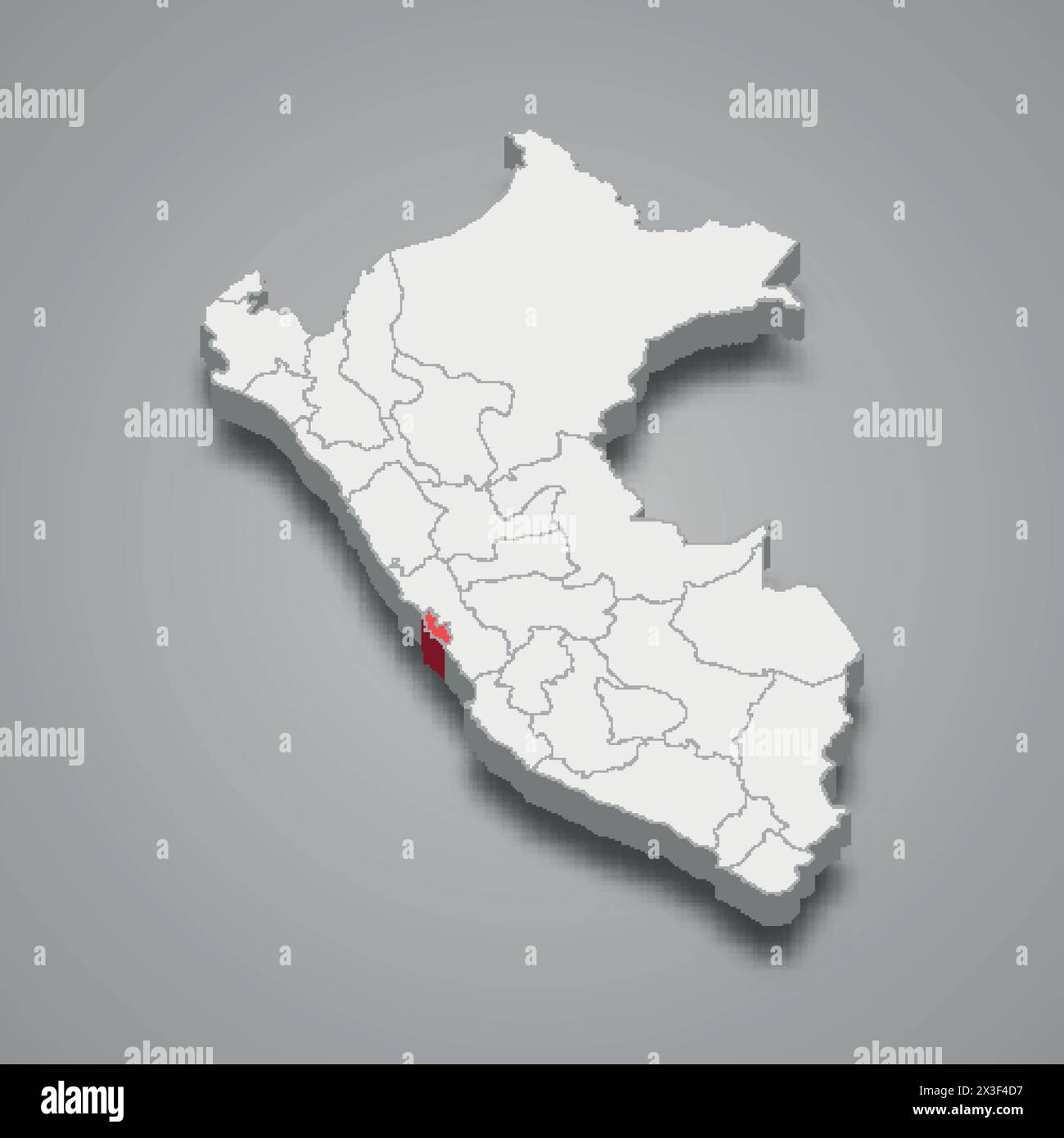 Lima Province highlighted in red on a grey Peru 3d map Stock Vector ...